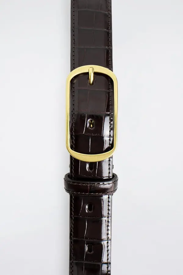 Cos Curved-buckle Croc-effect Leather Belt