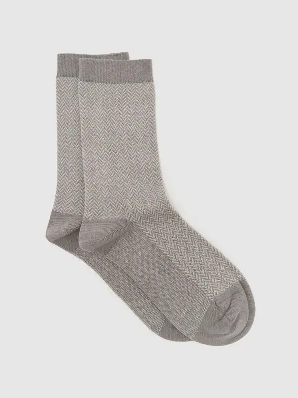 REISS Heather Cotton-blend Herringbone Socks - Grey