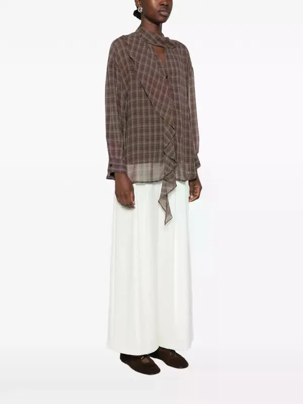 ELEH Check-pattern Ruffled Blouse