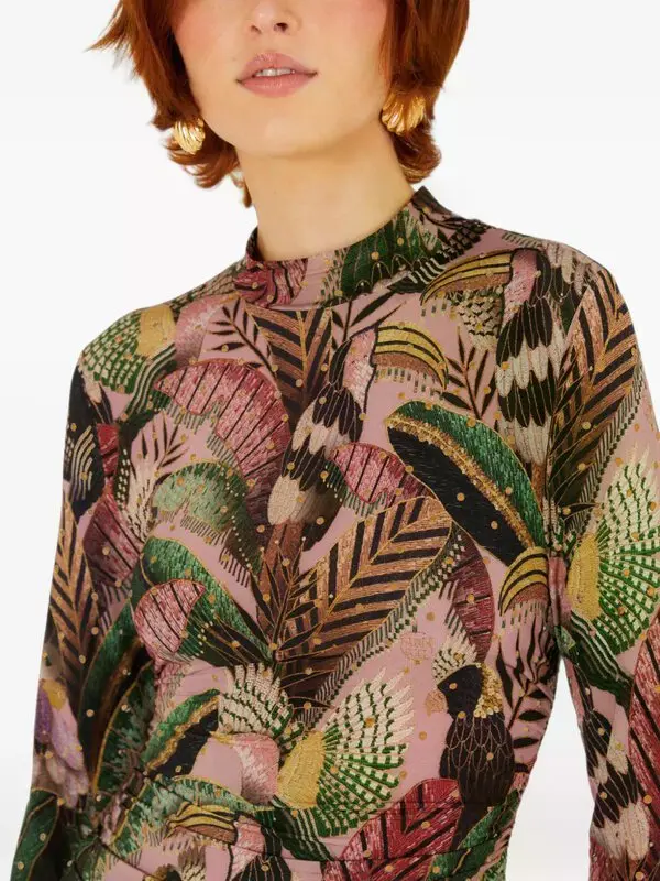 Farm Rio Artisanal Birds Ruched Blouse