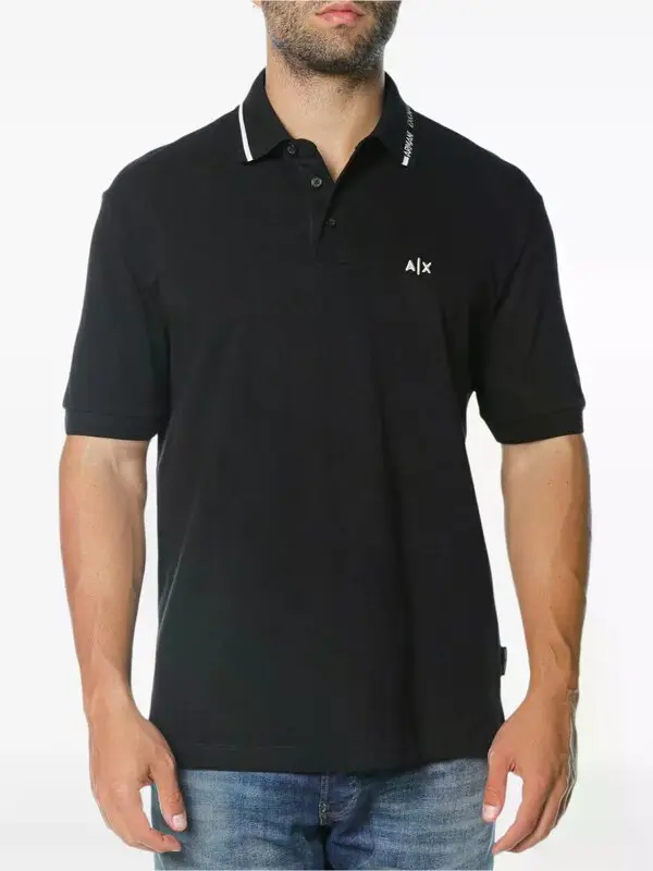 Armani Exchange Logo-embroidered Polo Shirt - Black