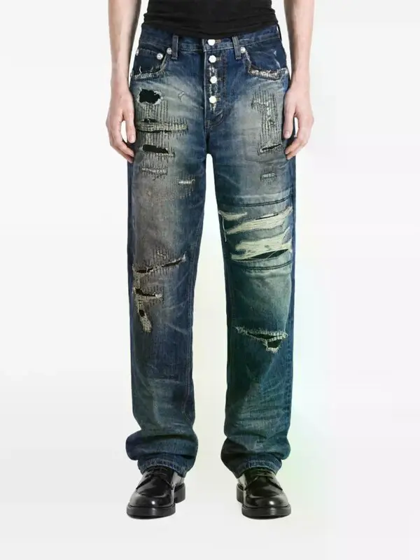 THUG CLUB Distressed-patchwork Jeans