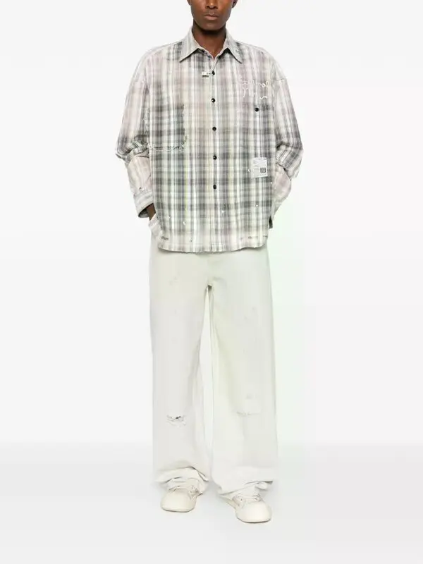 Mihara Yasuhiro Distressed-effect Checked-pattern Shirt