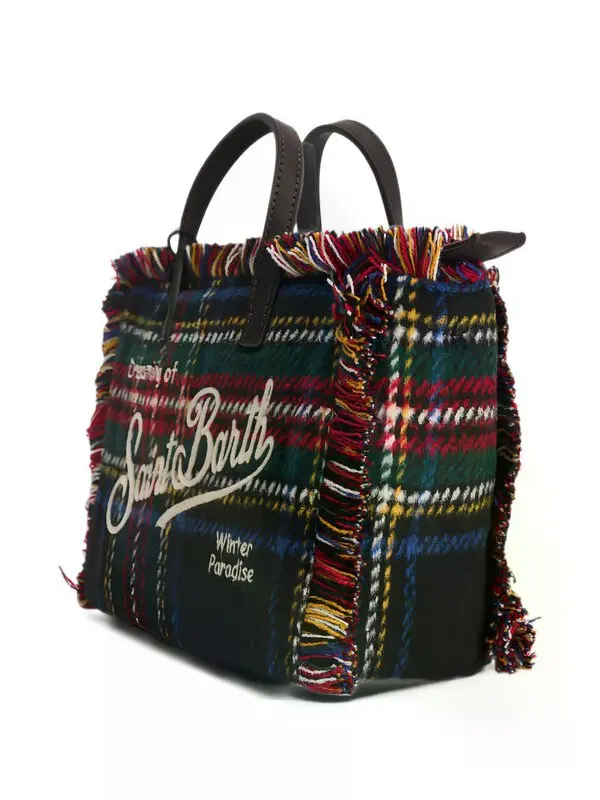 MC2 SAINT BARTH Vanity Mini Tartan Fringed Tote Bag