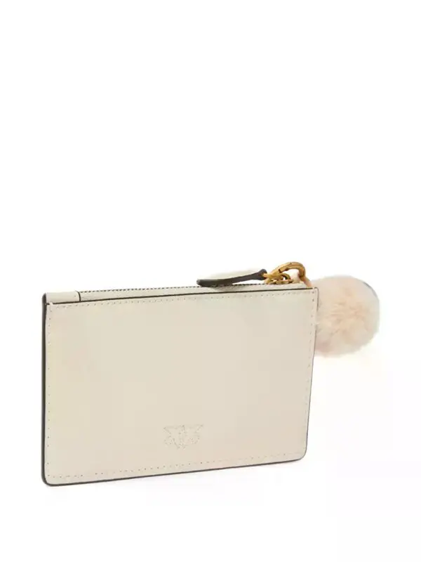 Pinko Leather Card Holder With Tassel And Pompom - Neutrals