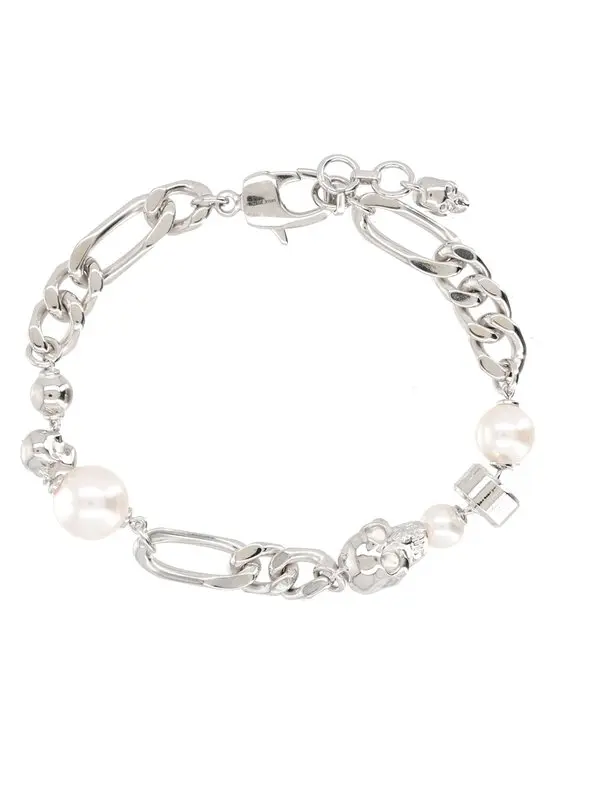 Alexander McQueen Bracciale A Catena Con Perle E Teschi - Silver