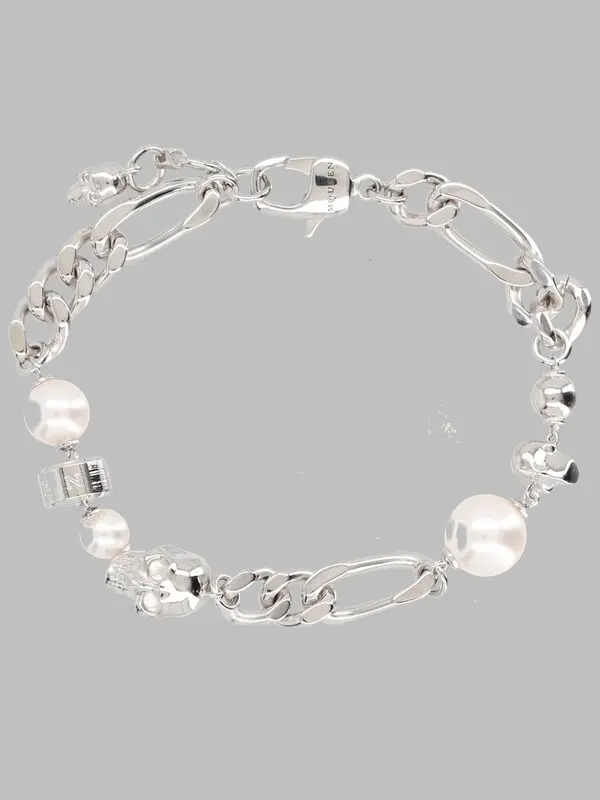 Alexander McQueen Bracciale A Catena Con Perle E Teschi - Silver