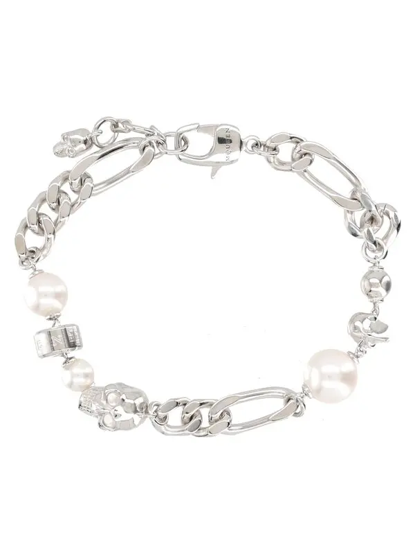 Alexander McQueen Bracciale A Catena Con Perle E Teschi - Silver
