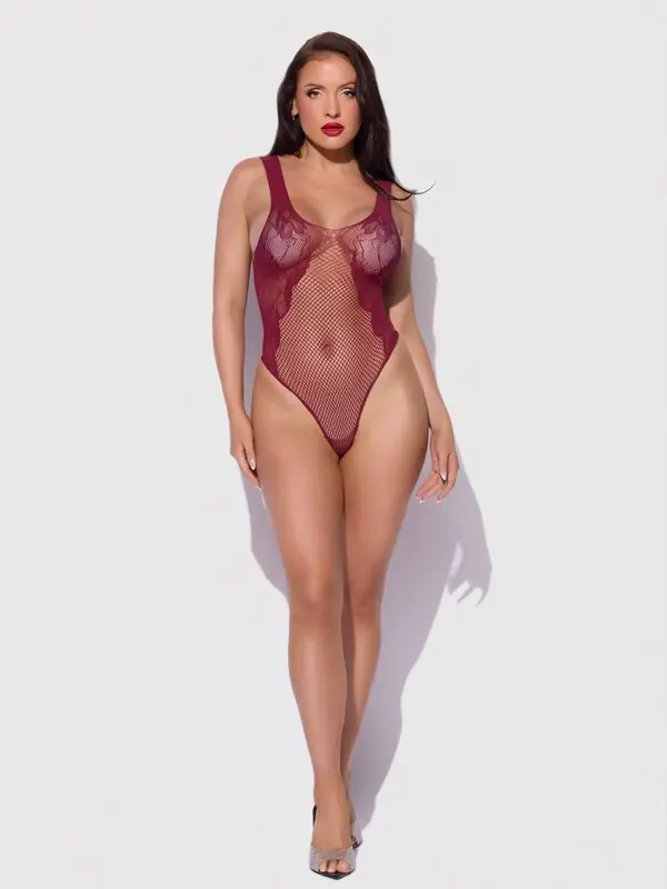 Frederick's Of Hollywood Lace & Fishnet Teddy Bodystocking