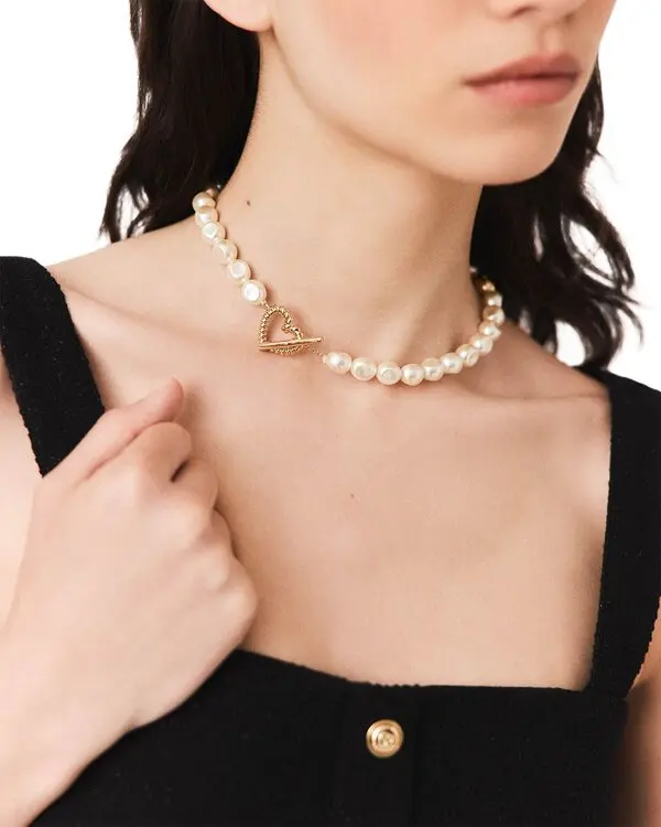 Maje Imitation Pearl Choker Necklace, 15.7