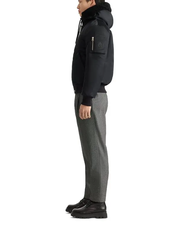Mackage Shearling Trim Hooded Down Bomber Jacket