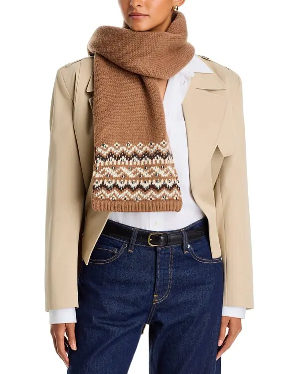 Rag & Bone Fallon Studded Fair Isle Scarf - Camel