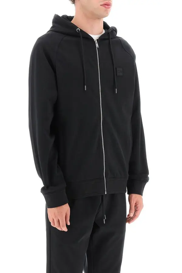 Hugo Boss Logo-patch Zipped Drawstring Hoodie