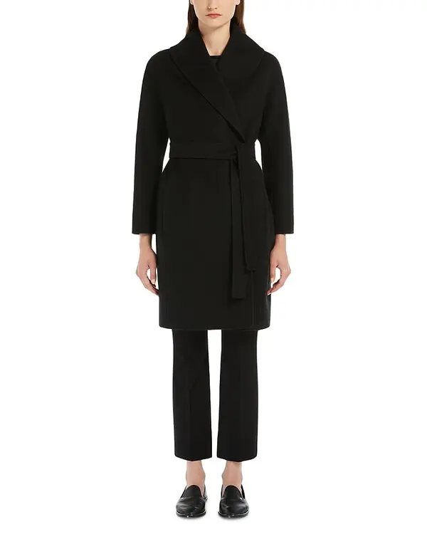 Max Mara Messi Wool Shawl Collar Robe Coat - Black