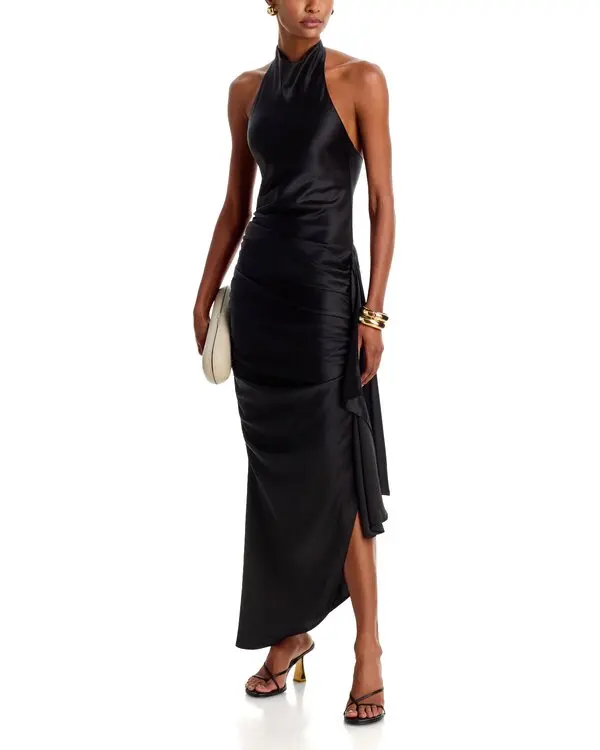 Paris Georgia Mase Silk Ruched Halter Dress