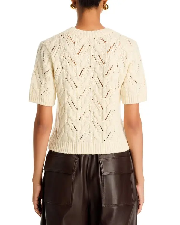 Tanya Taylor Baxter Wool Swan Short Sleeve Sweater