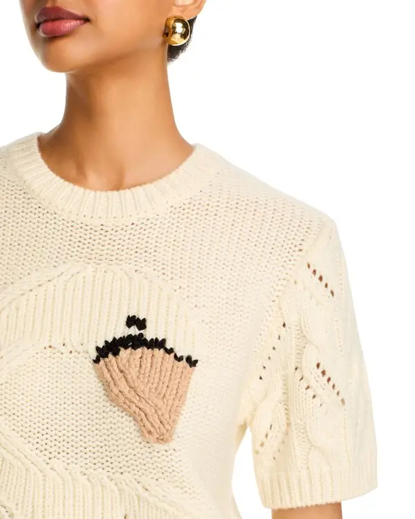 Tanya Taylor Baxter Wool Swan Short Sleeve Sweater