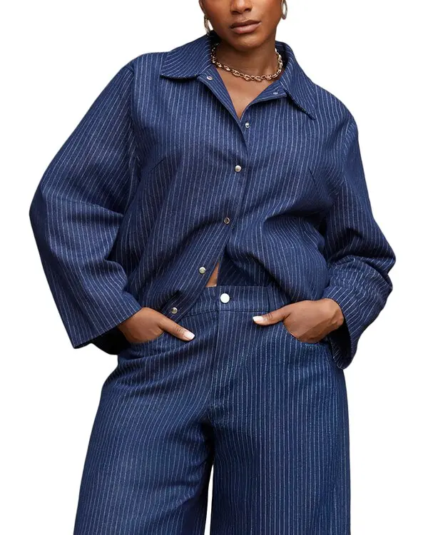 ESTELLE Winslow Cotton Pinstriped Jacket - Deep Blue