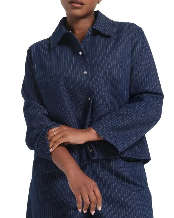 ESTELLE Winslow Cotton Pinstriped Jacket - Deep Blue