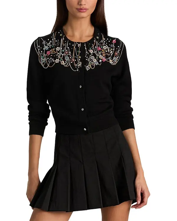Alice + Olivia Dollie Wool Blend Embellished Cardigan