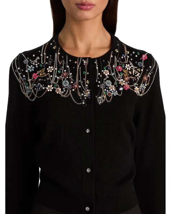 Alice + Olivia Dollie Wool Blend Embellished Cardigan