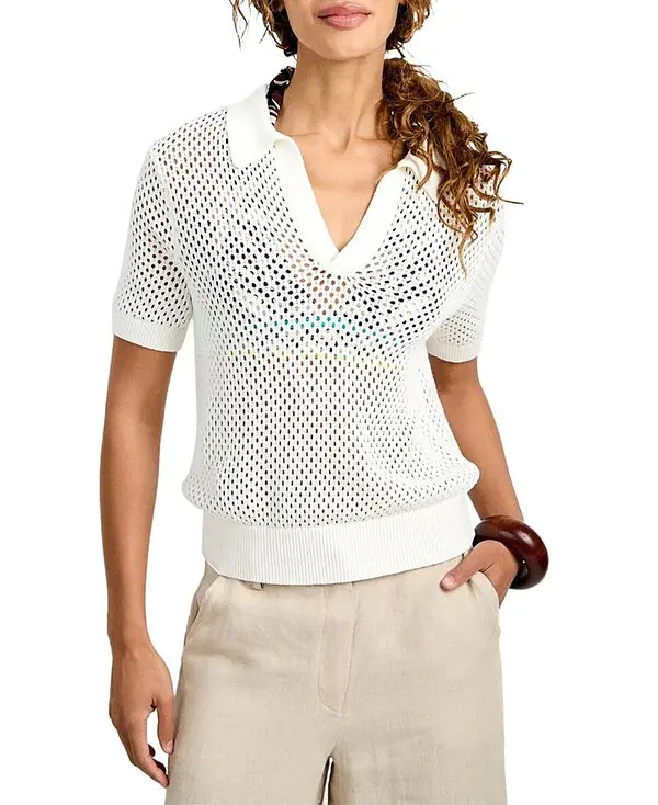 Trina Turk Short Sleeve Jadelyn Mesh Polo - Whitewash