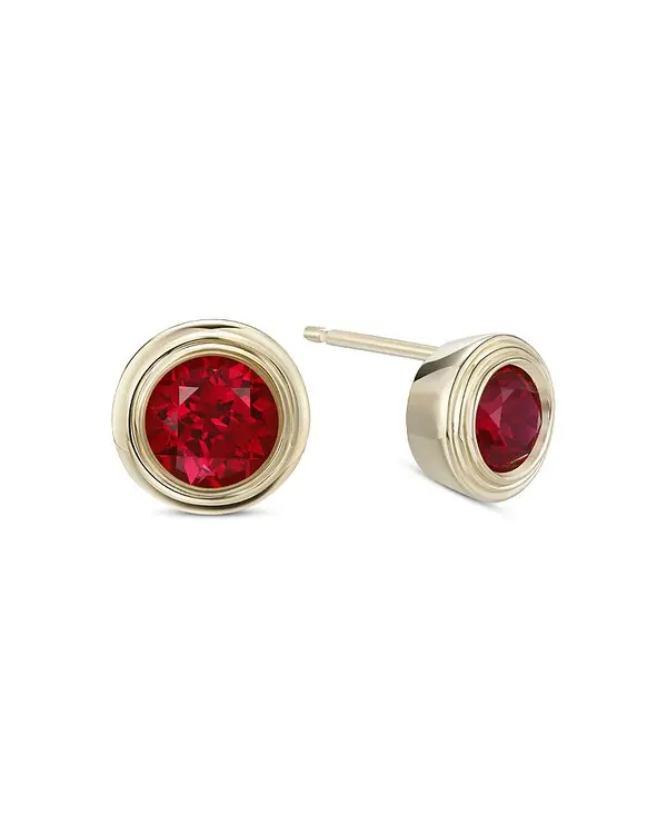 MOON & MEADOW 10k Yellow Gold Lab Grown Ruby July Birthstone Bezel Stud Earrings - July-ruby