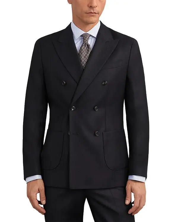 REISS Muse Wool Tailored Fit Double Breasted Flannel Blazer