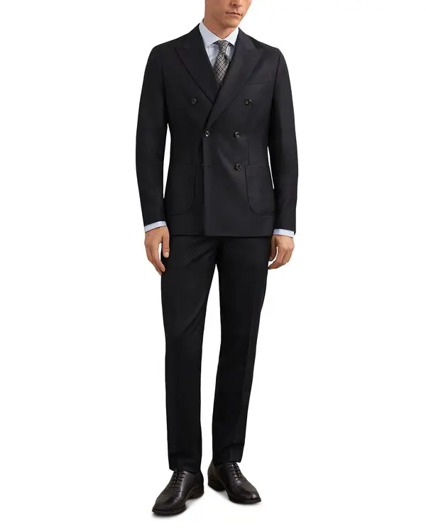 REISS Muse Wool Tailored Fit Double Breasted Flannel Blazer
