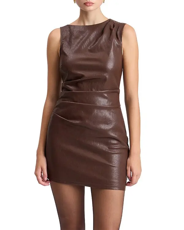 Avec Les Filles Asymmetric Ruched Faux Leather Mini Dress