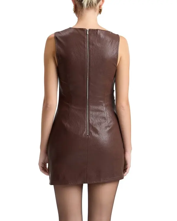 Avec Les Filles Asymmetric Ruched Faux Leather Mini Dress