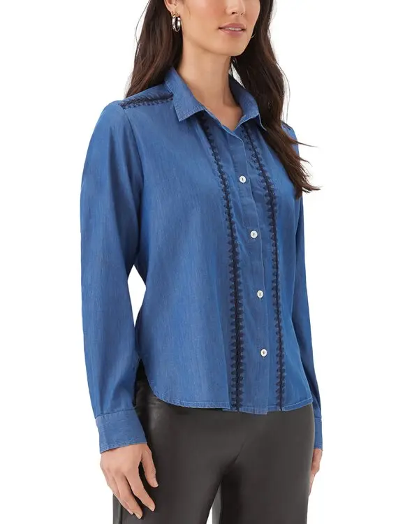 Karen Kane Crochet Trim Button Up Shirt