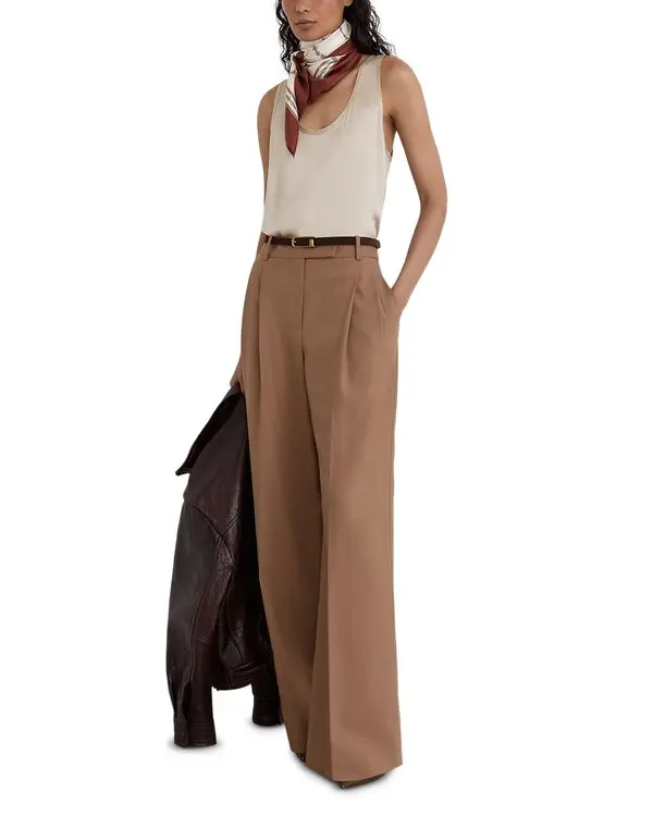 REISS Petite Luna Pleated Wide Leg Pants