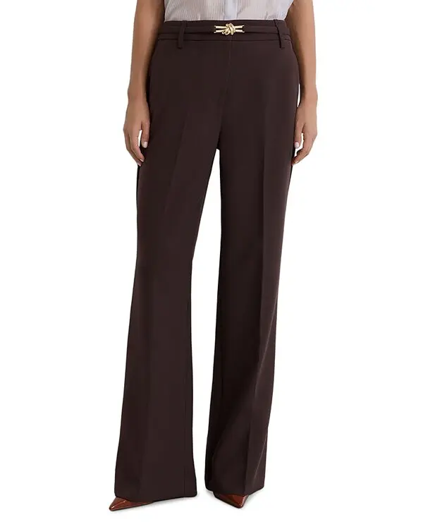REISS Petite Leona Belted Flare Leg Pants - Grape