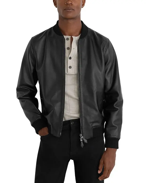 REISS Strain Leather Bomber Jacket