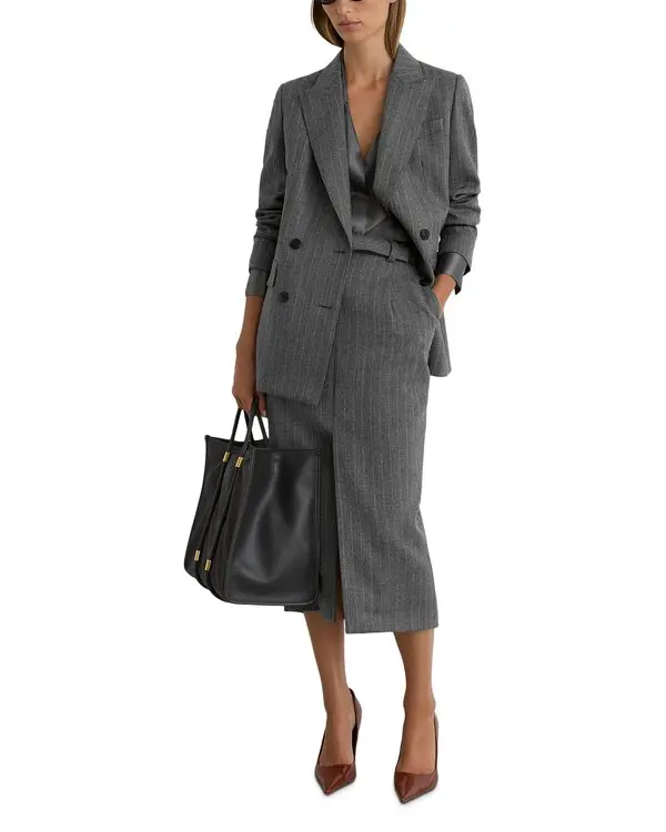 REISS Petites Astrid Wool Pinstriped Midi Skirt