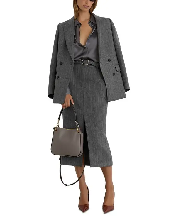 REISS Petites Astrid Wool Pinstriped Midi Skirt