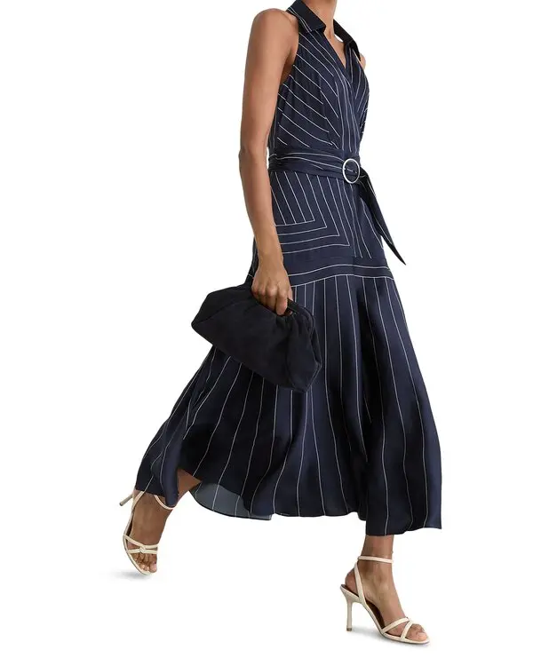 REISS Casey Striped Satin Racerback Dress