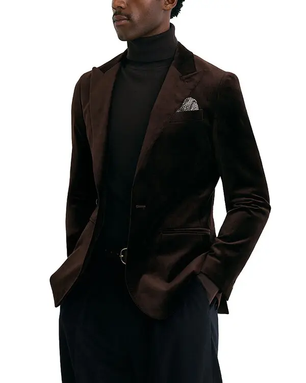 REISS Apsara Cotton Blend Peak Lapel Velvet Blazer
