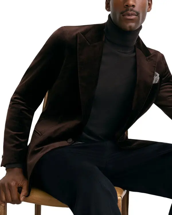 REISS Apsara Cotton Blend Peak Lapel Velvet Blazer