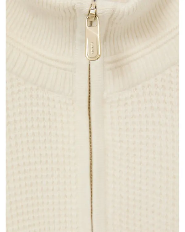 REISS Tristan Half Zip Raglan Waffle Sweater