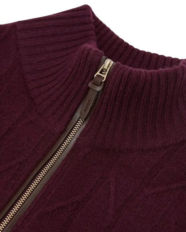REISS Douglas Wool Half Zip Diagonal Stitch Sweater