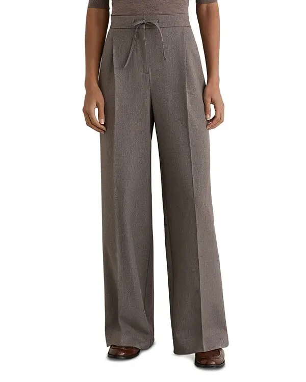 REISS Petite Elowen Drawstring Waist Wide Leg Trousers - Neutral