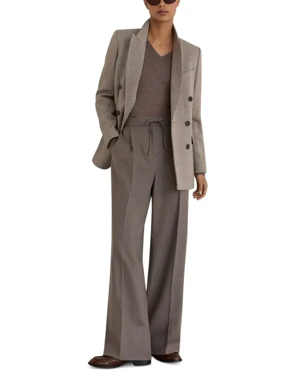 REISS Petite Elowen Drawstring Waist Wide Leg Trousers - Neutral