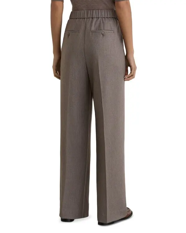 REISS Petite Elowen Drawstring Waist Wide Leg Trousers - Neutral