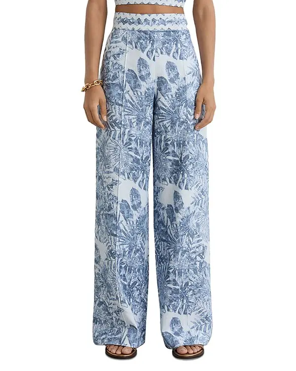 REISS Petite Mila Printed Linen Pants - Blue