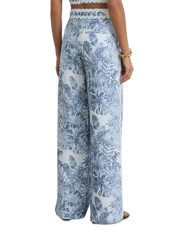 REISS Petite Mila Printed Linen Pants - Blue