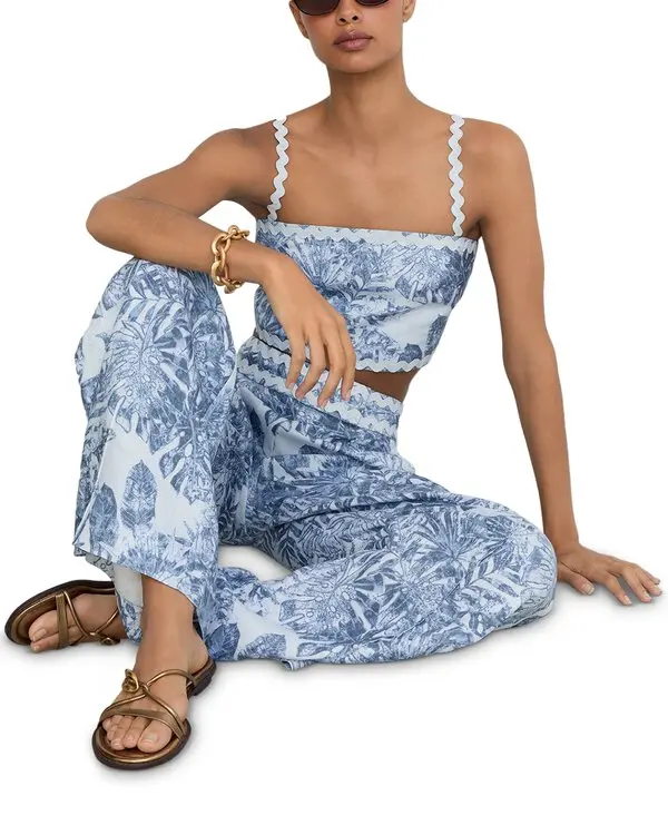 REISS Petite Mila Printed Linen Pants - Blue