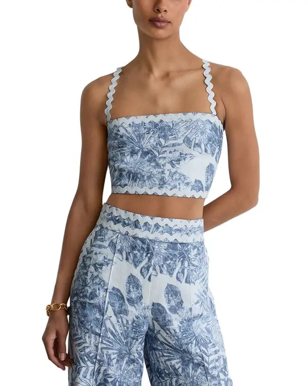 REISS Petite Mila Printed Linen Pants - Blue