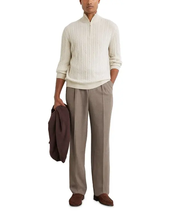 REISS Howard Cashmere Half Zip Cable Knit Sweater